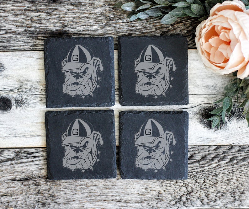 Georgia Bulldogs Slate Coaster, Laser Engraved Drink Coaster, Beer Bar ...