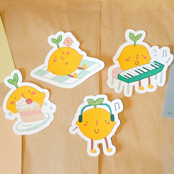 Big Lemon Stickers Set of 4 | Etsy