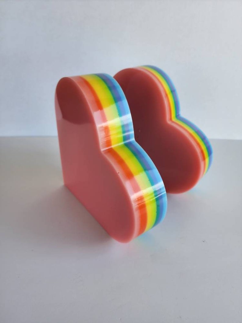 HEART BOOKENDS| Resin Bookends| Rainbow Bookends| Pop Art | Room Decor ...