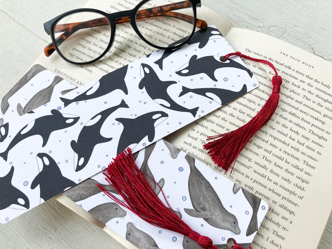 Grey Seal and Orca Whale Bookmark | Recycled Bookmark With Tassel ...