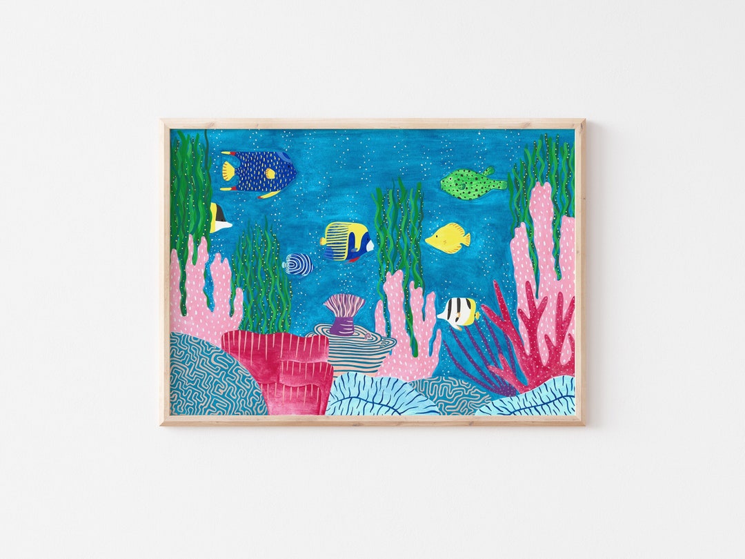 Pink Coral Reef Fish Art Print | Under the Sea Marine Nursery Decor - Etsy