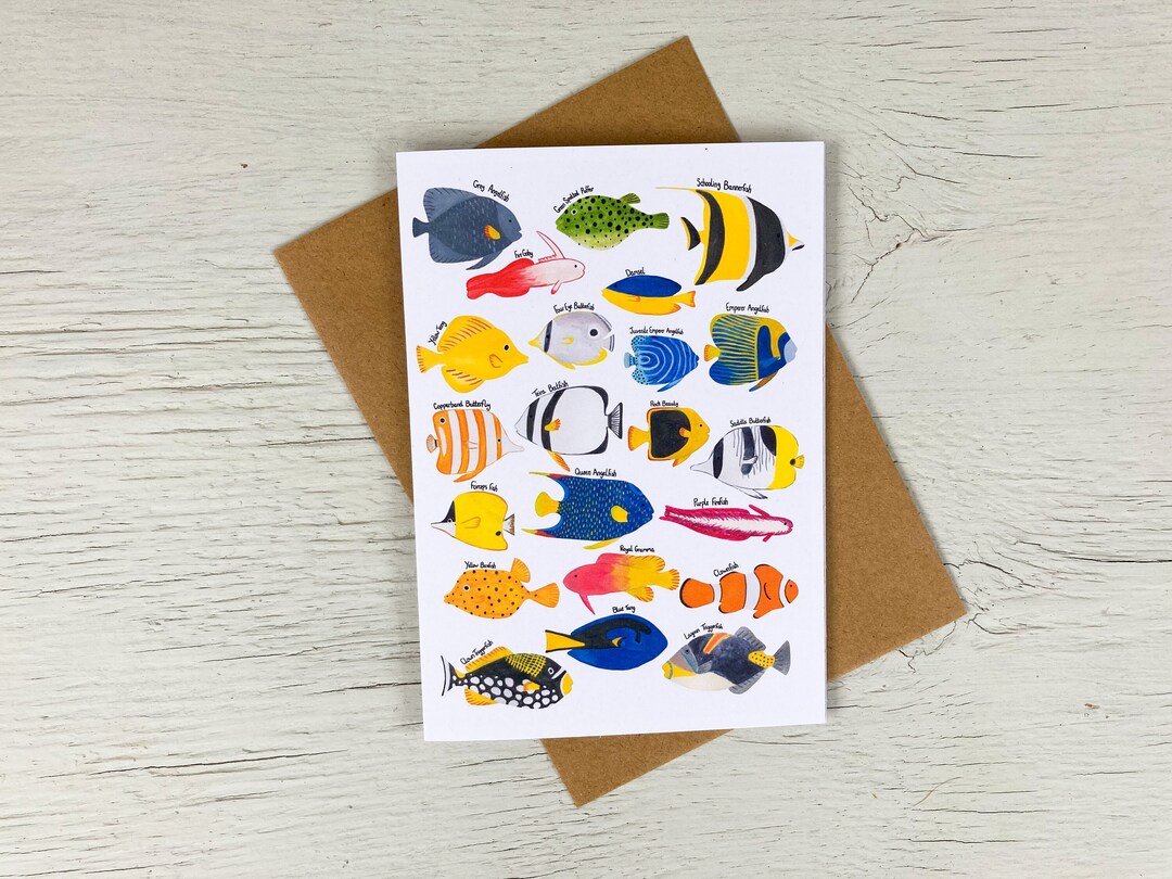 Collection of Tropical Reef Fish | Greeting Card | Illustrated Sea Life ...