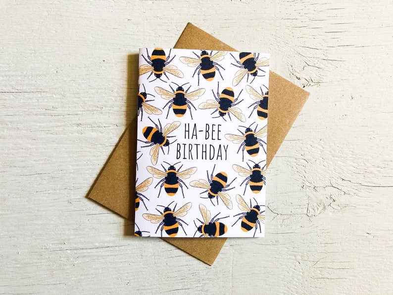 Bee Birthday Card Bumblebee Card Bee Illustration Bee Art Card Greeting ...