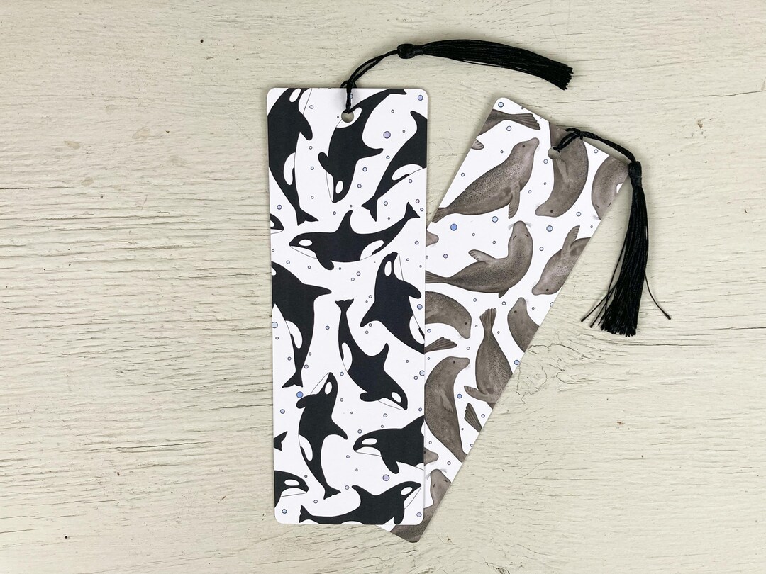 Grey Seal and Orca Whale Bookmark | Recycled Bookmark With Tassel ...