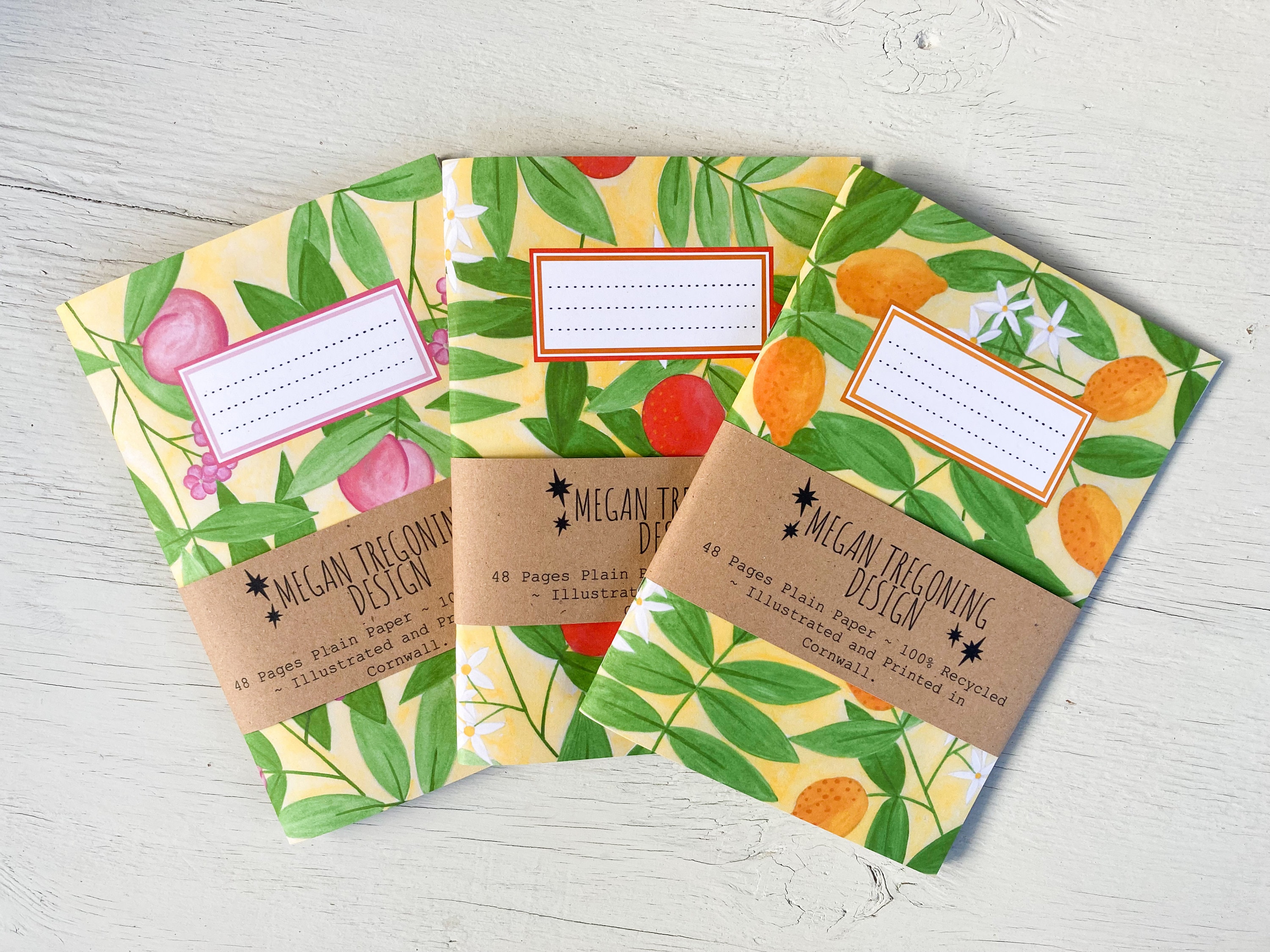 Citrus Fruit Notebooks Orange Lemon Peach 48 Plain Page Notebook Floral Stationery Cute Notebook ...