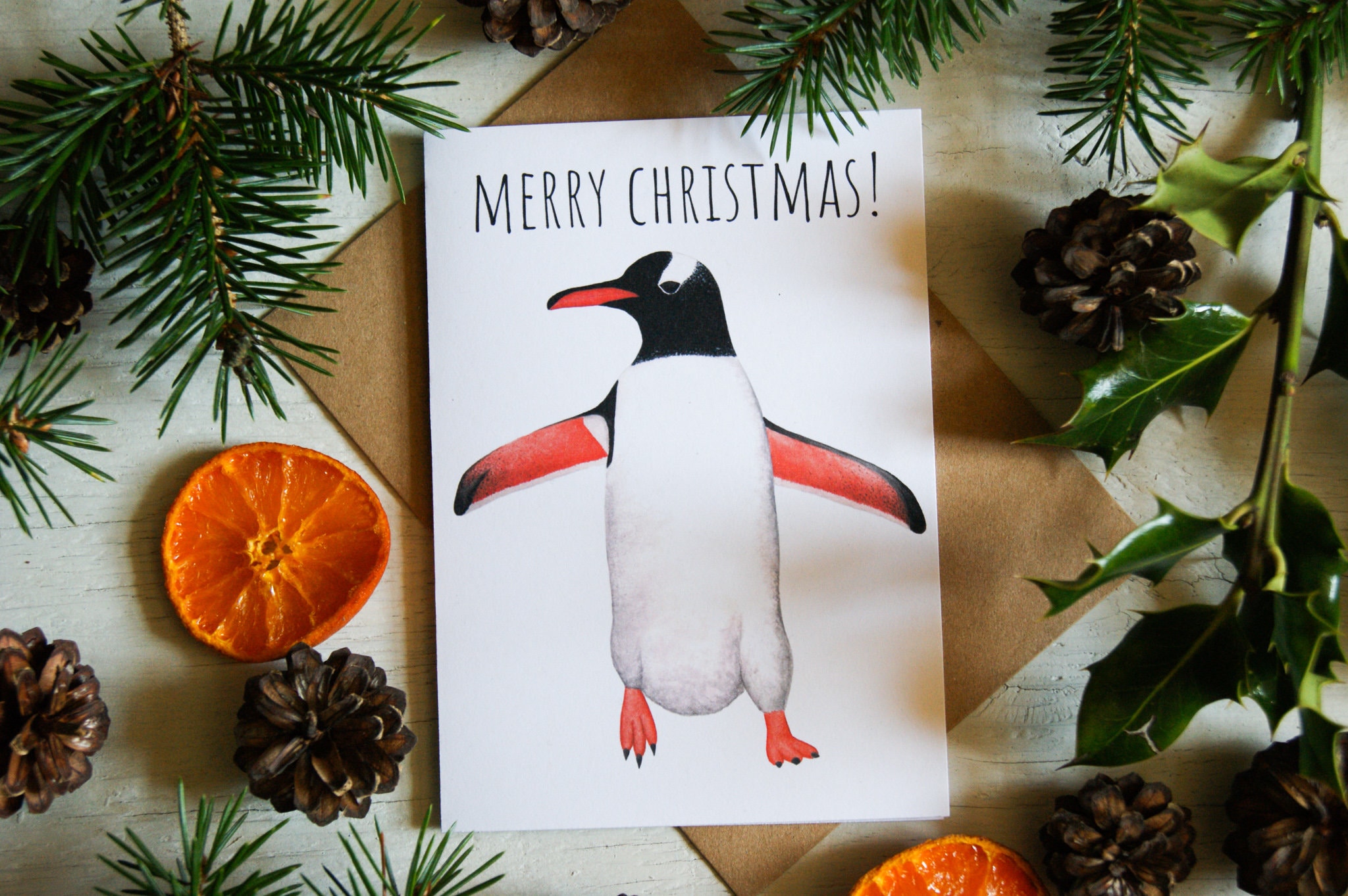 Gentoo Penguin Christmas Card Watercolour Penguin Greeting Card Holiday ...