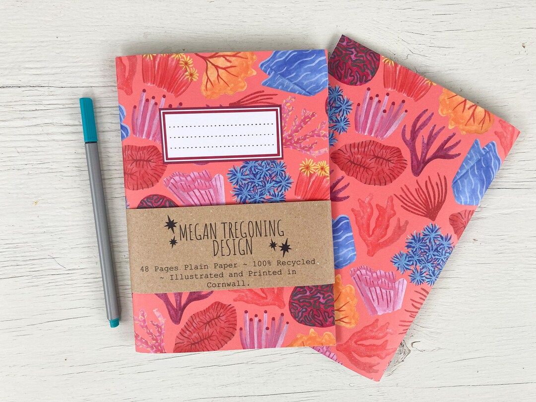 Tropical Corals A5 Recycled Notebook | 48 Plain Pages | Sea Life ...