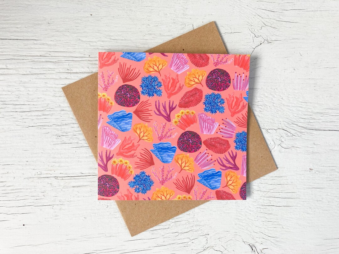 Sea Coral Card Sea Life Card Marine Life Card Coral Reef Card Nautical ...