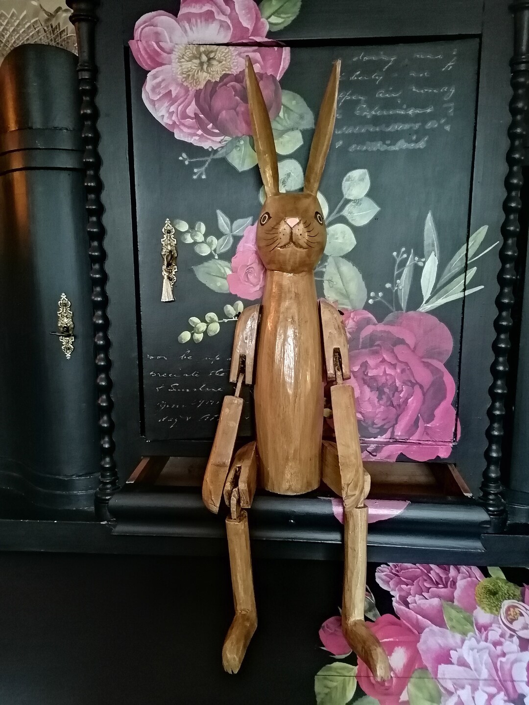 Extra Large Antiqued Hennow Hare Rabbit Hand Carved Wooden Articulated ...