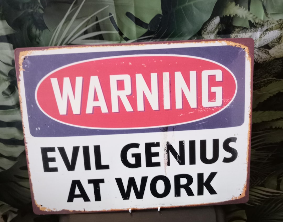 Large Warning Evil Genius at Work Metal Tin Sign 40cm X 30cm - Etsy