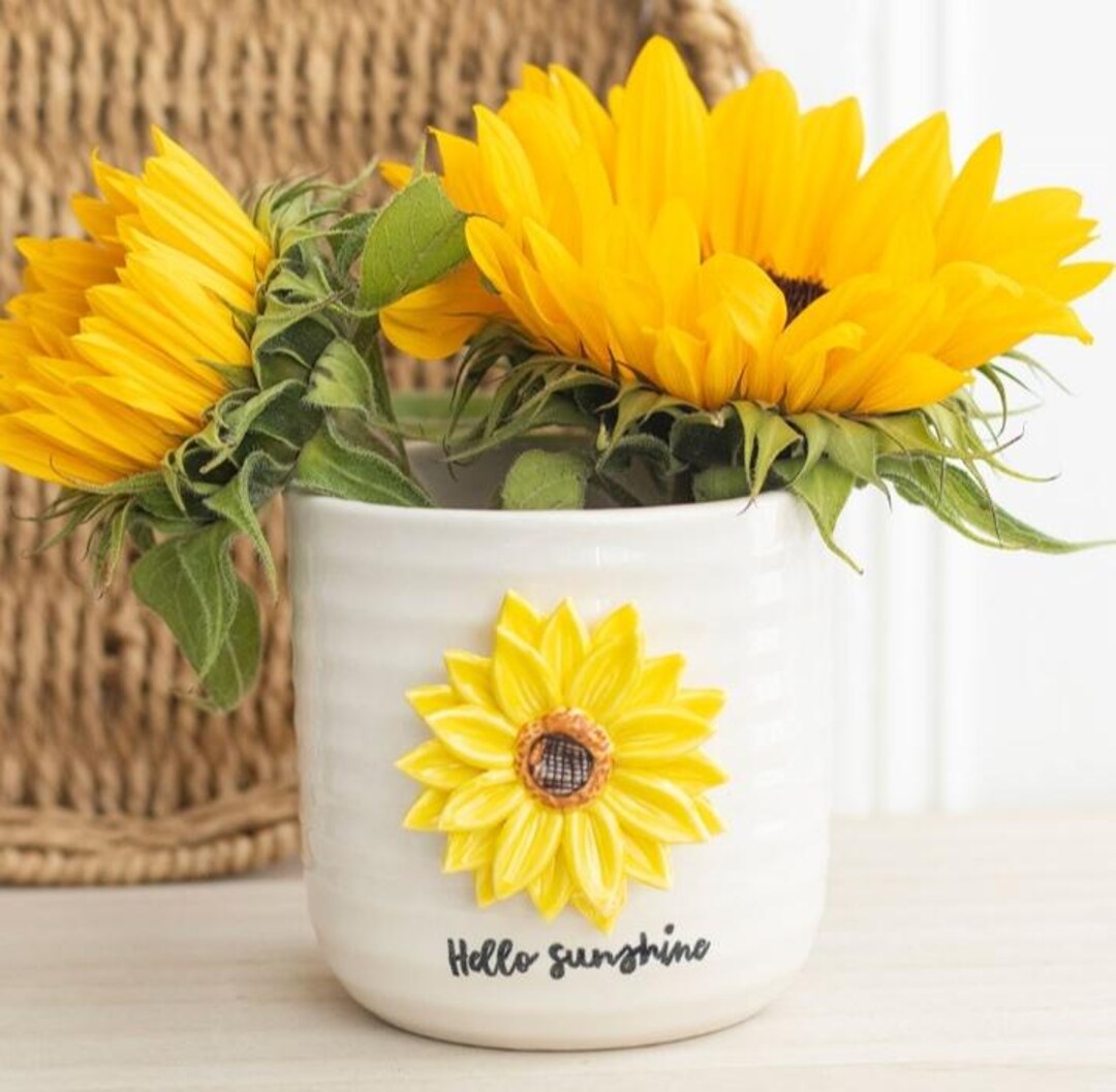 Hello Sunshine Ceramic Plant Pot With 3D Sunflower - Etsy