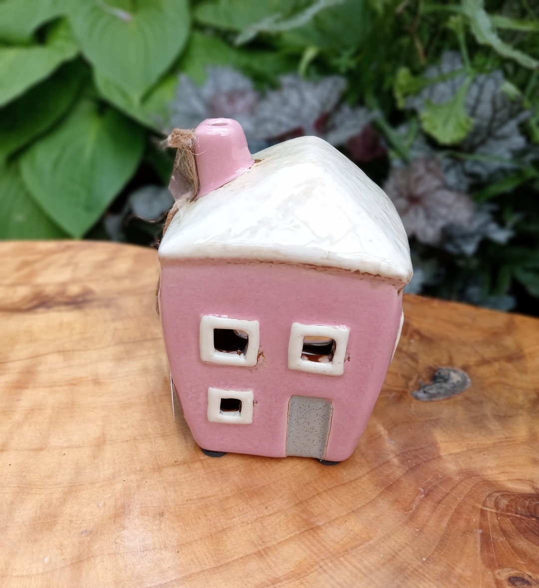 Ceramic Village Pottery Pink House Cottage Tealight Candle Holder FREE ...