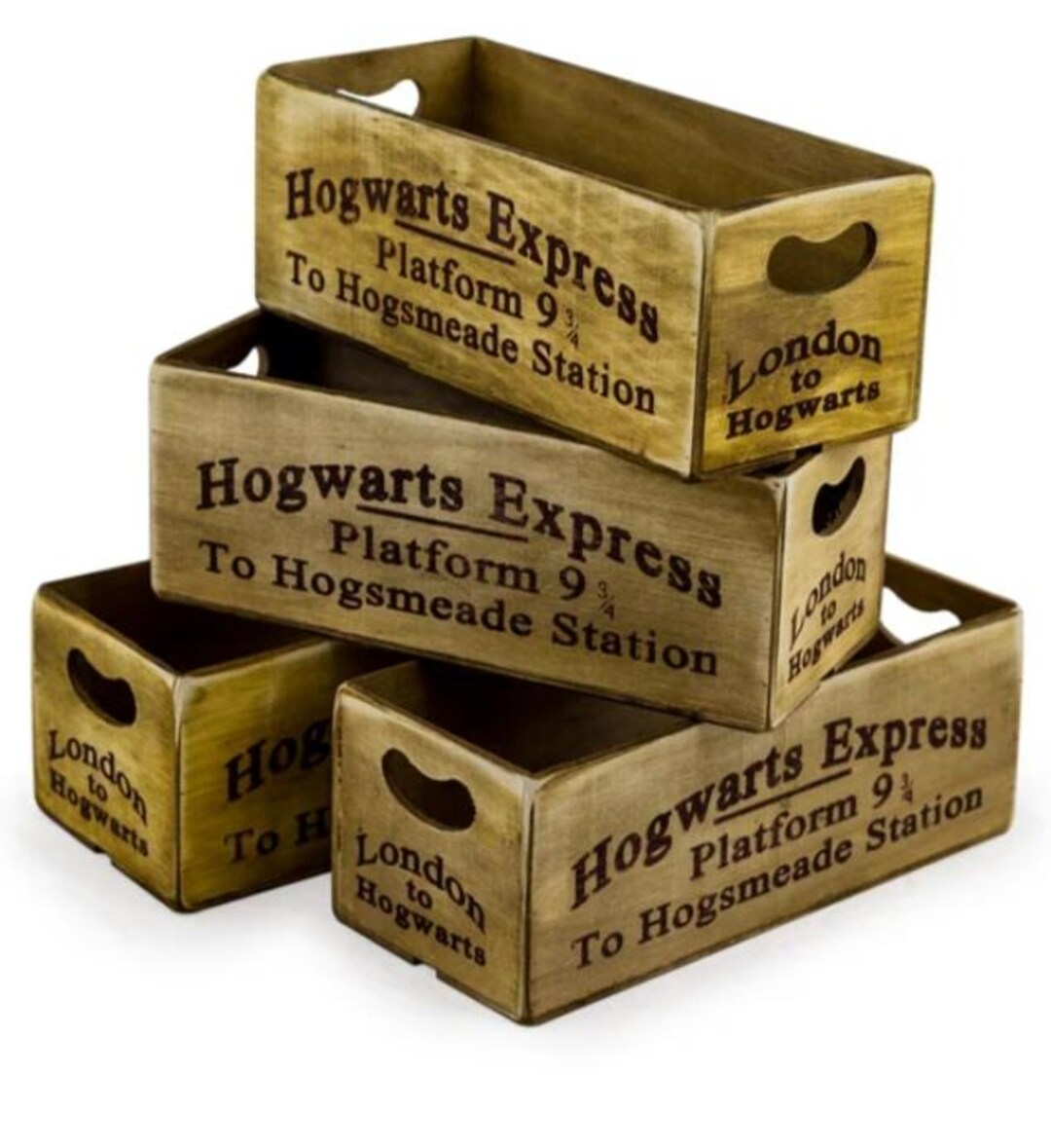 Set of 4 Harry Potter Hogwarts Express Antiqued Waxed Wooden Crates ...