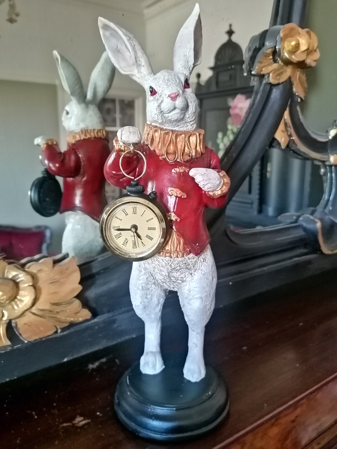 Alice in Wonderland White Rabbit Red Jacket Mantle Clock battery Fitted ...