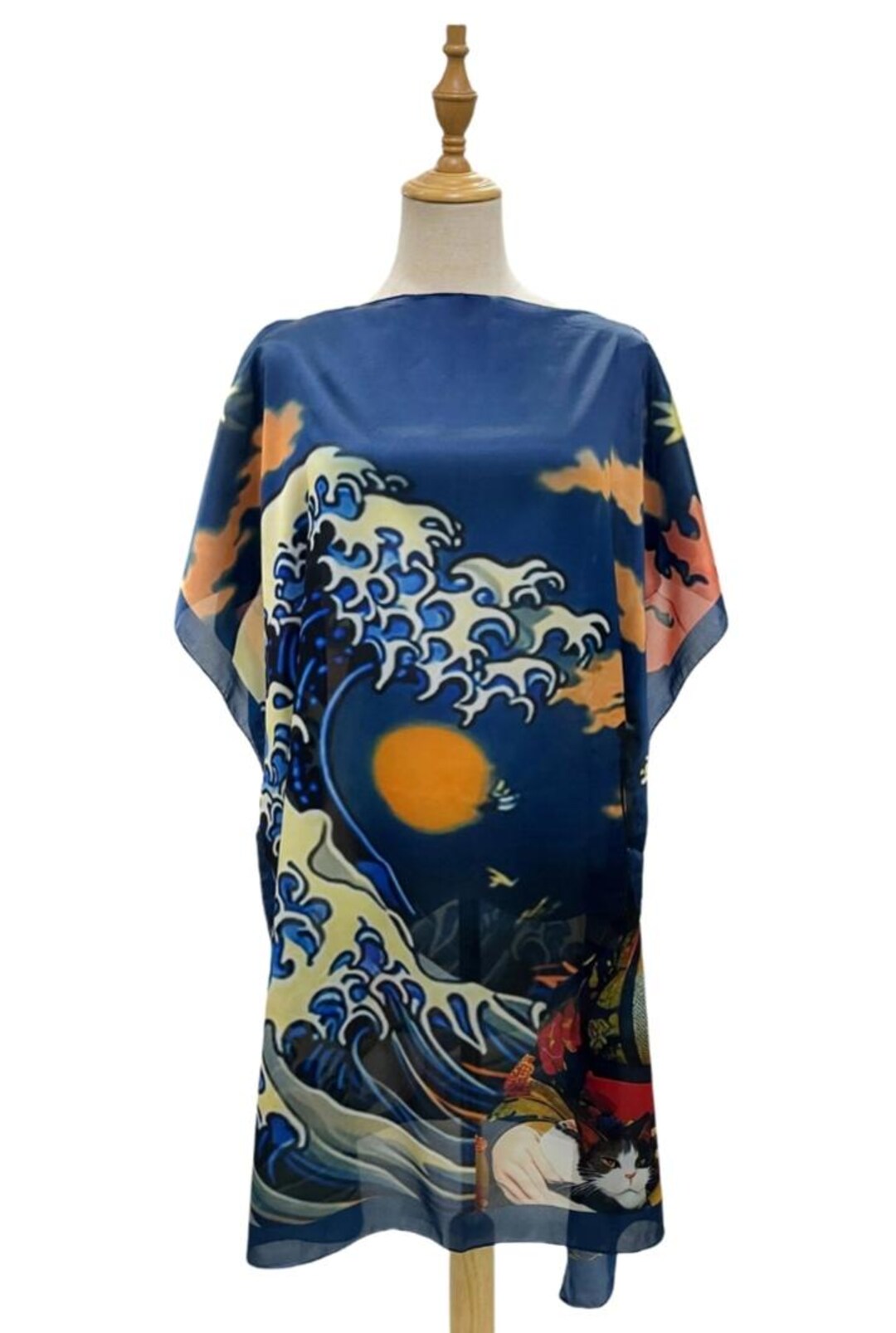 Japanese Great Wave & Lady Silk Beach Pool Party Cover up Top - Etsy