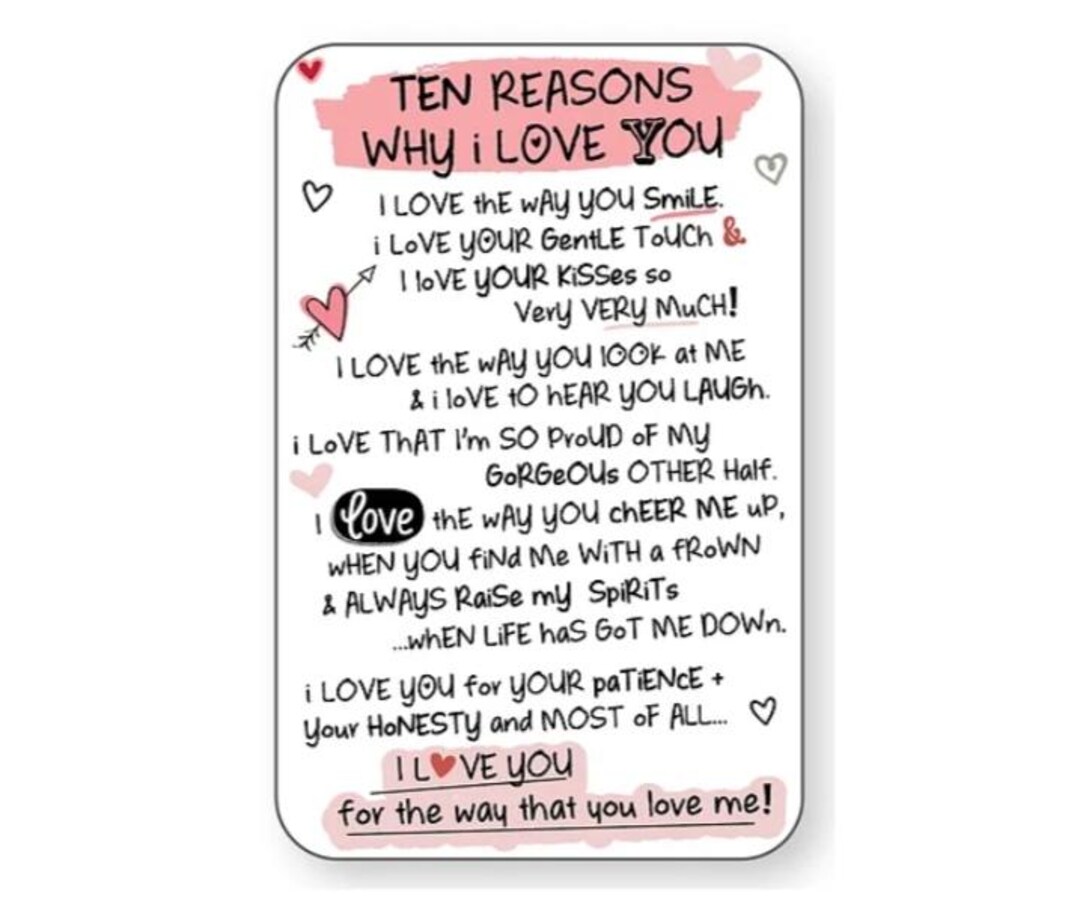 Ten Reasons Why I Love You Wallet Card Inspired Words Keepsake ...