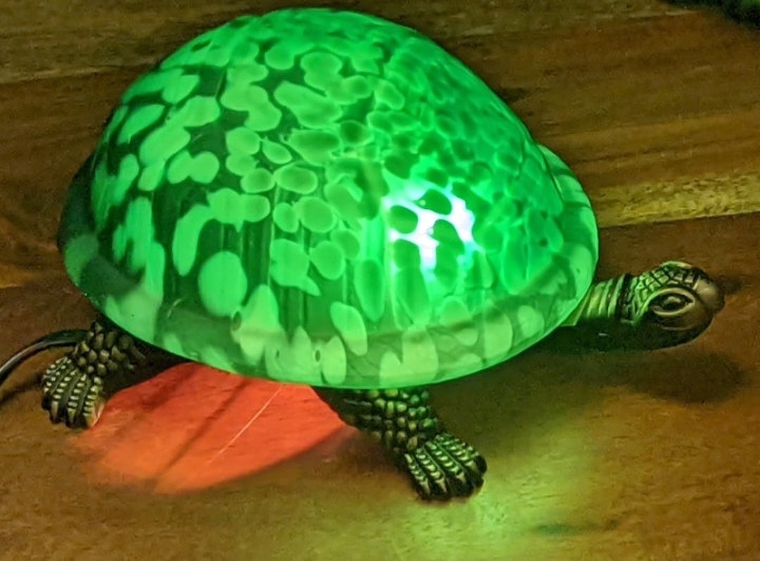Green Glass and Metal Turtle/tortoise Table Lamp - Etsy
