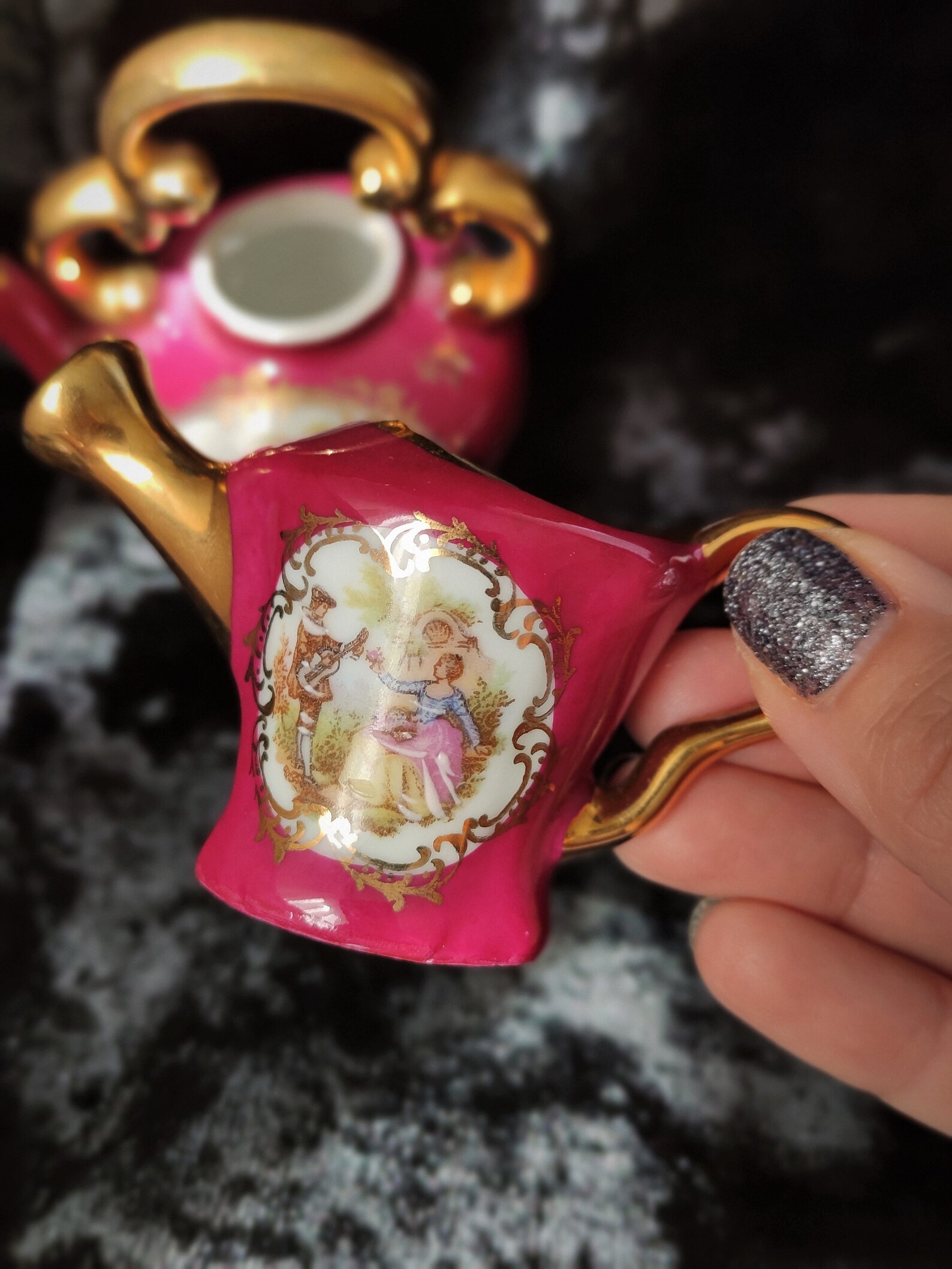 Limoges Miniature Tea Pot and Watering Can, Fragonard Scene, Dollhouse ...