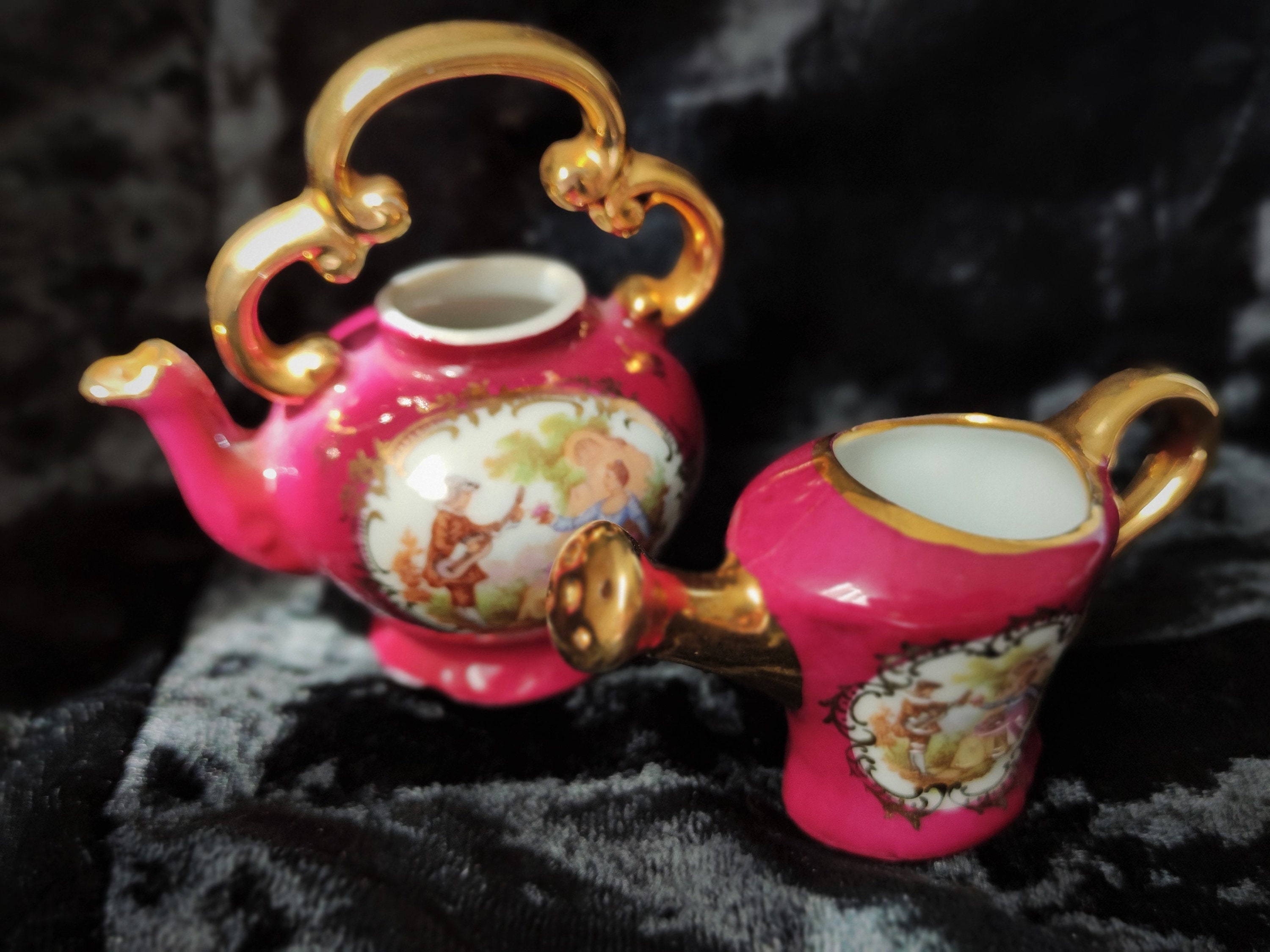 Limoges Miniature Tea Pot and Watering Can, Fragonard Scene, Dollhouse ...