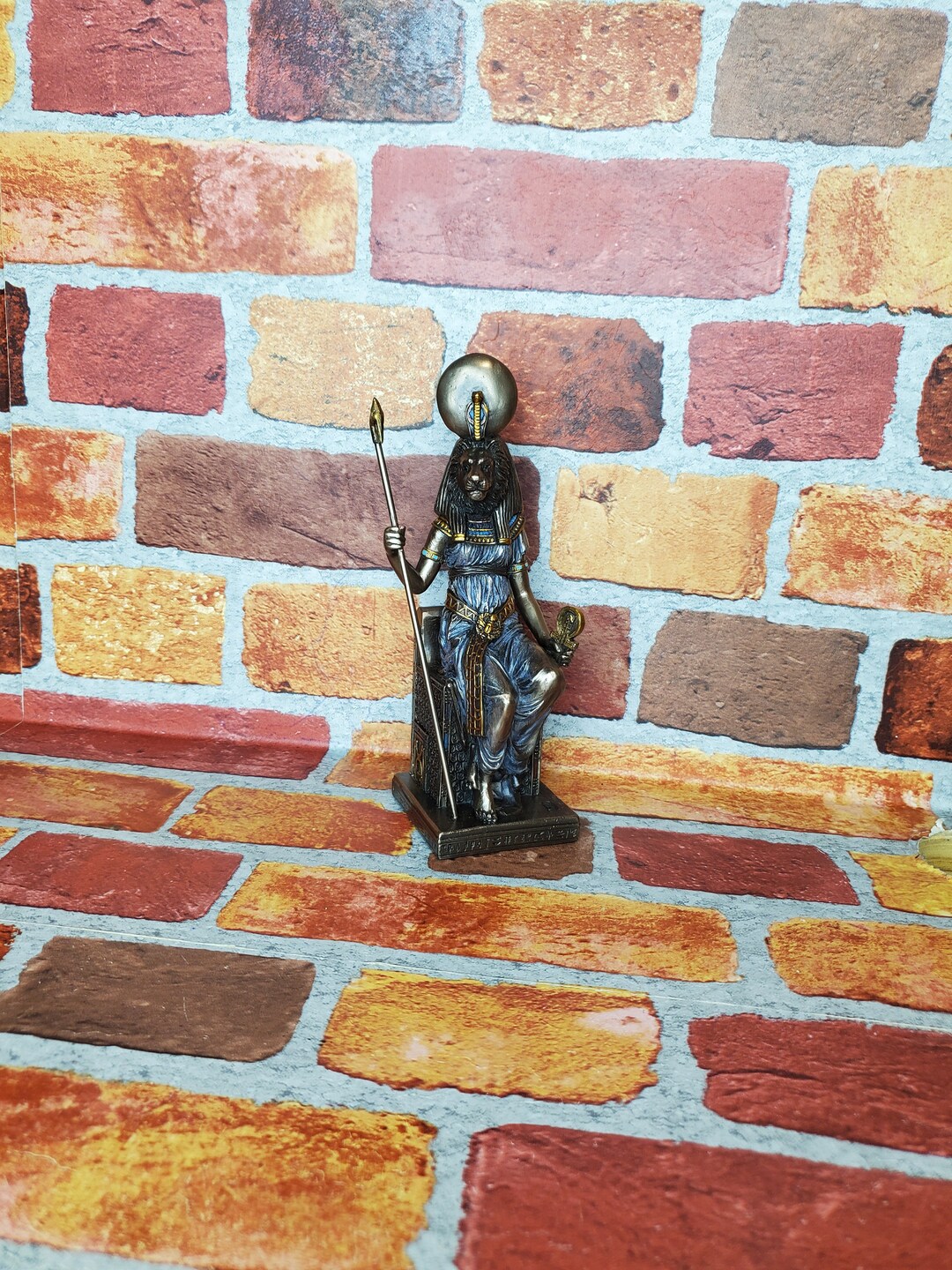 Vintage Sekhmet in Throne With Ankh Statue - Egyptian Lion Goddess ...