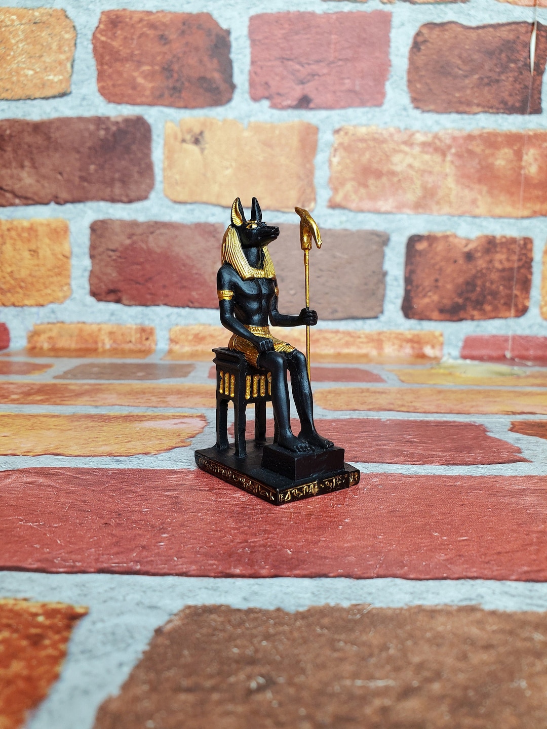 Vintage Anubis in Throne Figurine - Miniature Egyptian God Anubis Altar ...