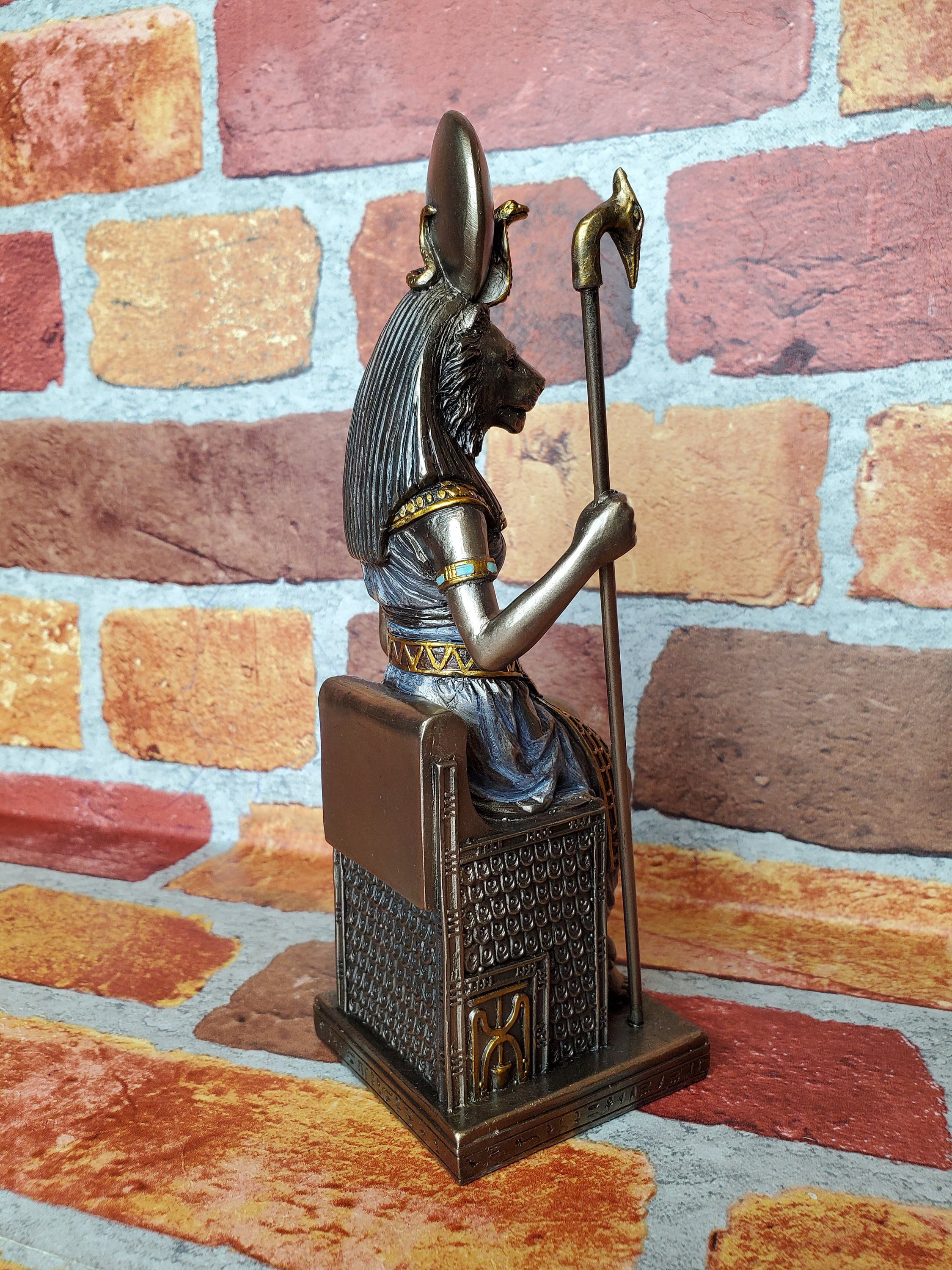 Vintage Sekhmet in Throne With Ankh Statue - Egyptian Lion Goddess ...