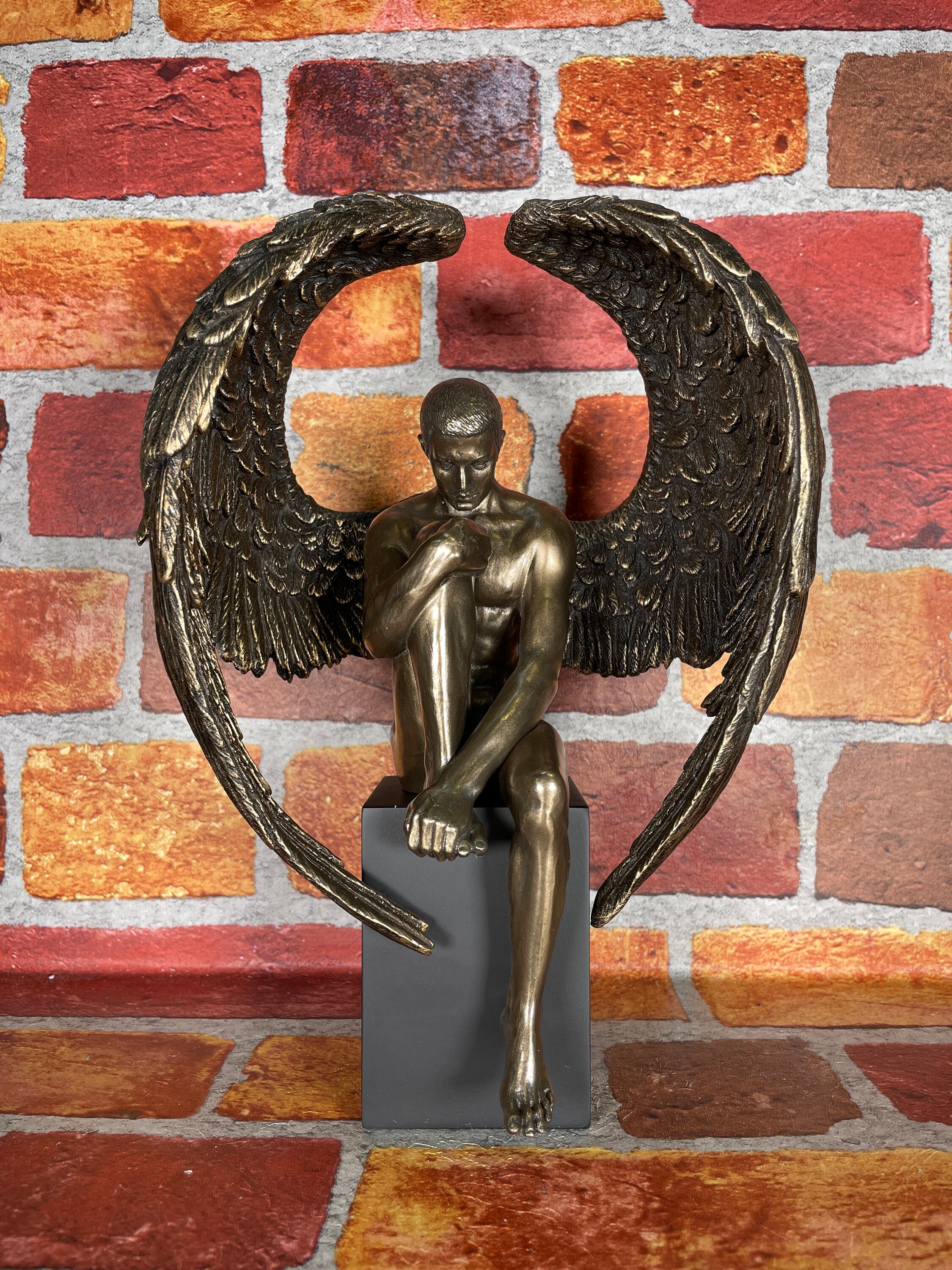 Vintage Winged Nude Male Angel on Plinth Statue - Etsy