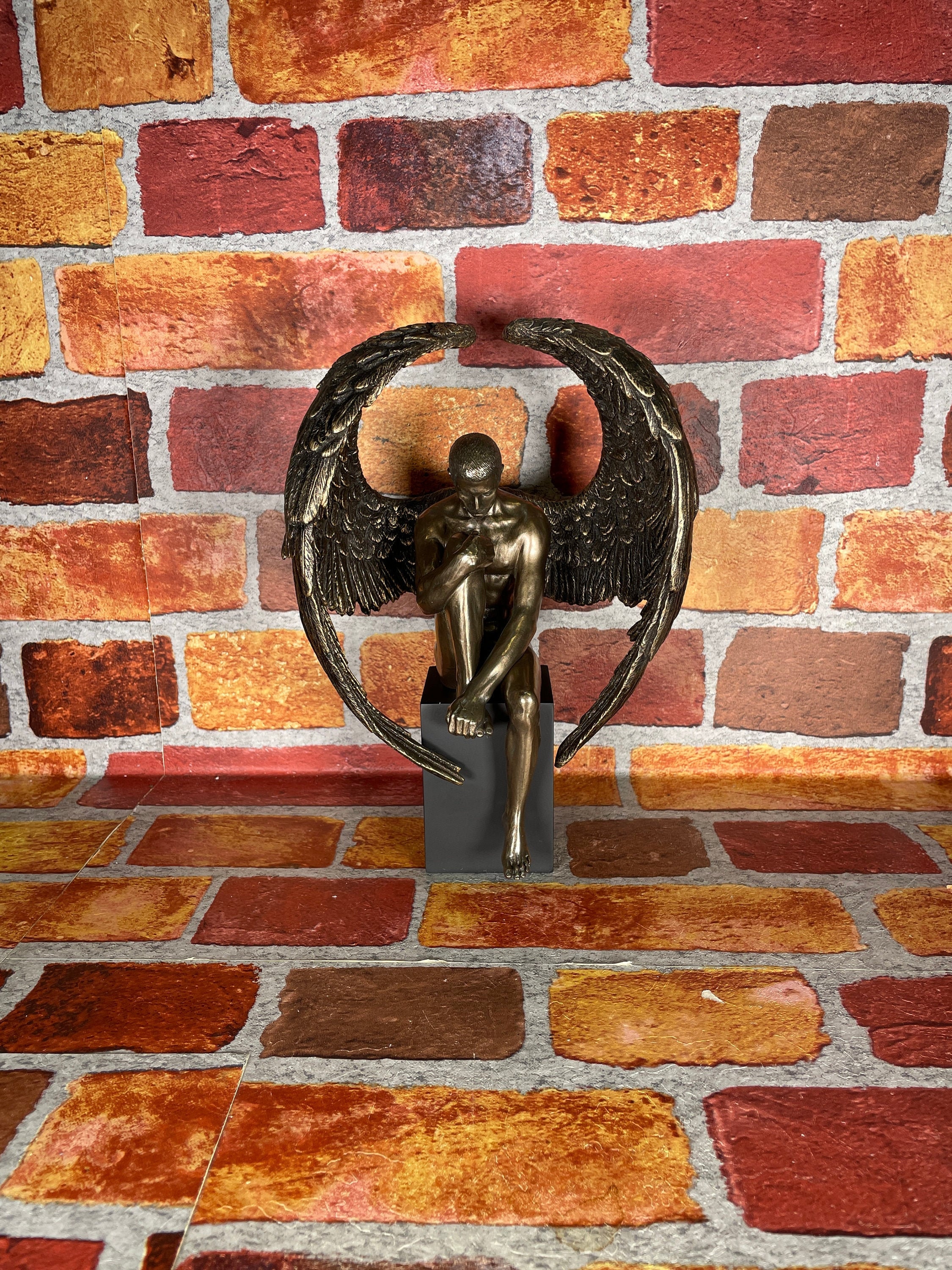 Vintage Winged Nude Male Angel on Plinth Statue - Etsy