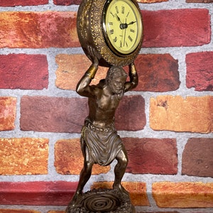Vintage Atlas Clock Statue - Greek Titan Atlas Carrying Globe Desk ...