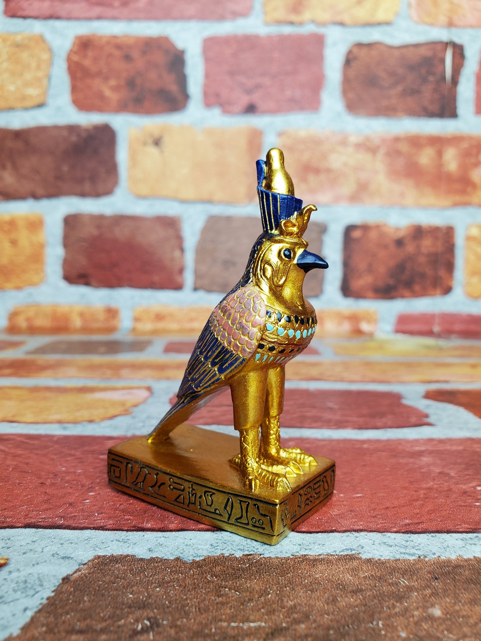 Vintage Golden Horus on Hieroglyphic Base Figurine - Miniature Egyptian ...