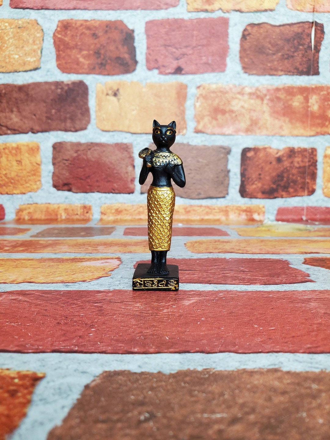 Vintage Standing Bastet Figurine With Ankh - Miniature Egyptian Cat ...