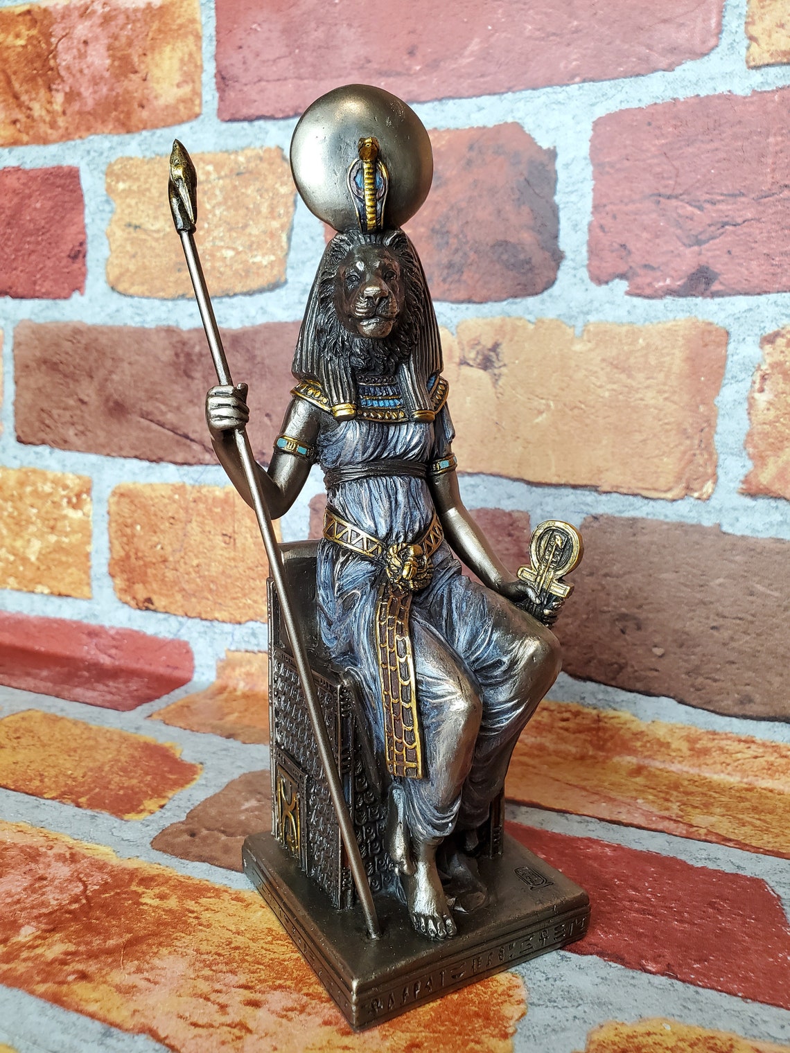 Vintage Sekhmet in Throne With Ankh Statue - Egyptian Lion Goddess ...