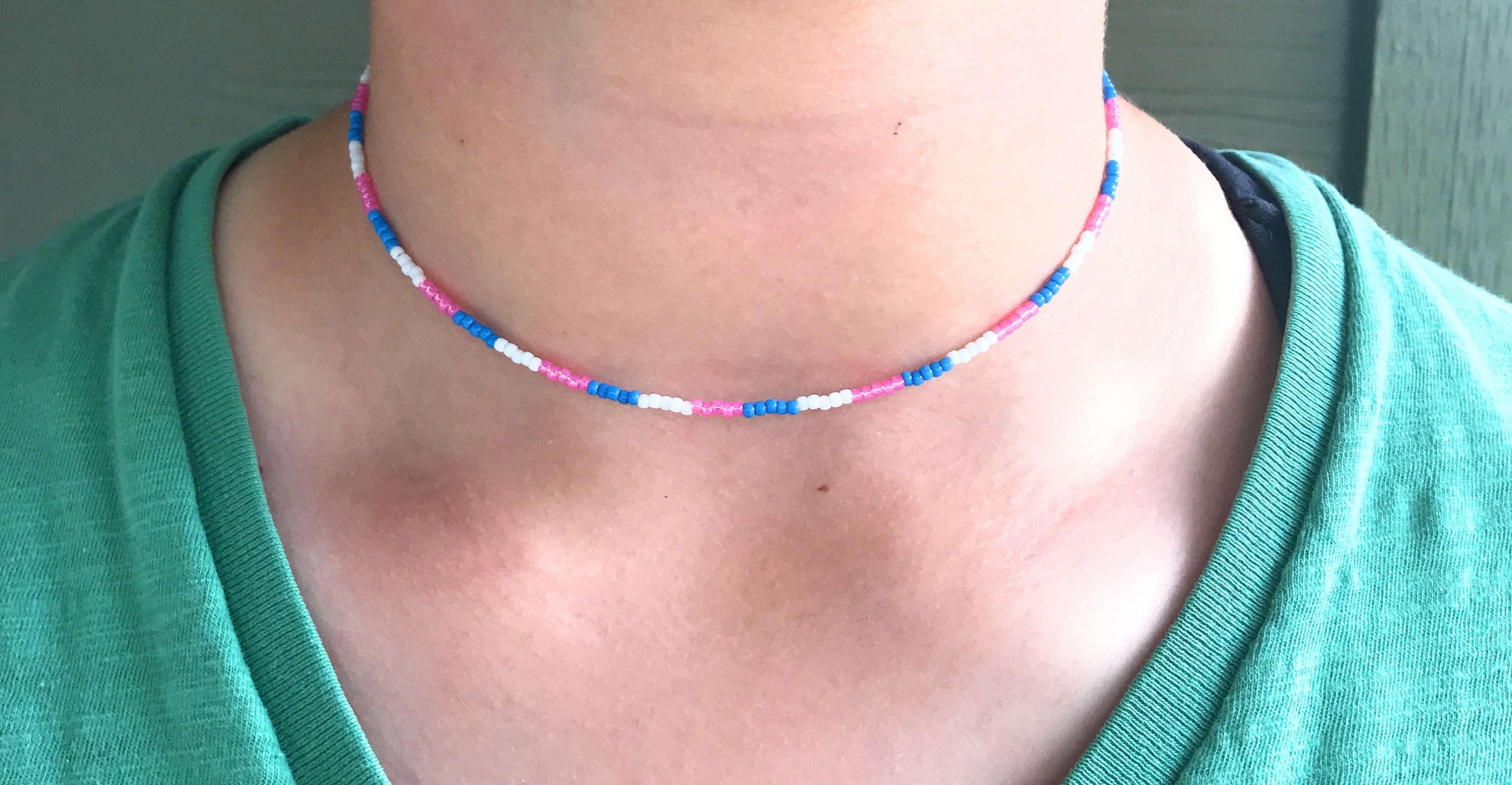 Transgender Seed Bead Choker, Pride Seed Bead Choker - Etsy