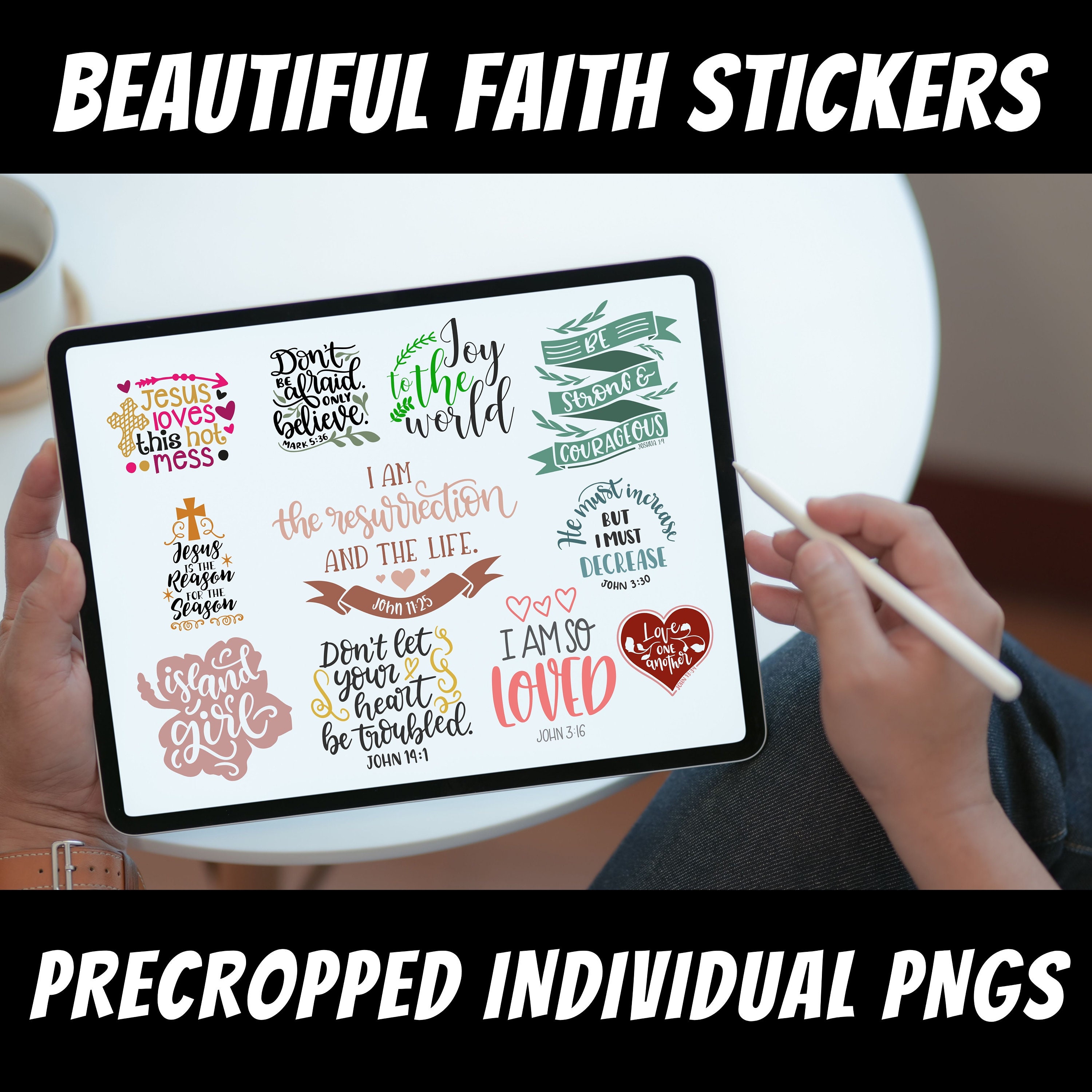 50 FAITH QUOTES HQ Digital Stickers, Pre-cropped Digital Planner ...