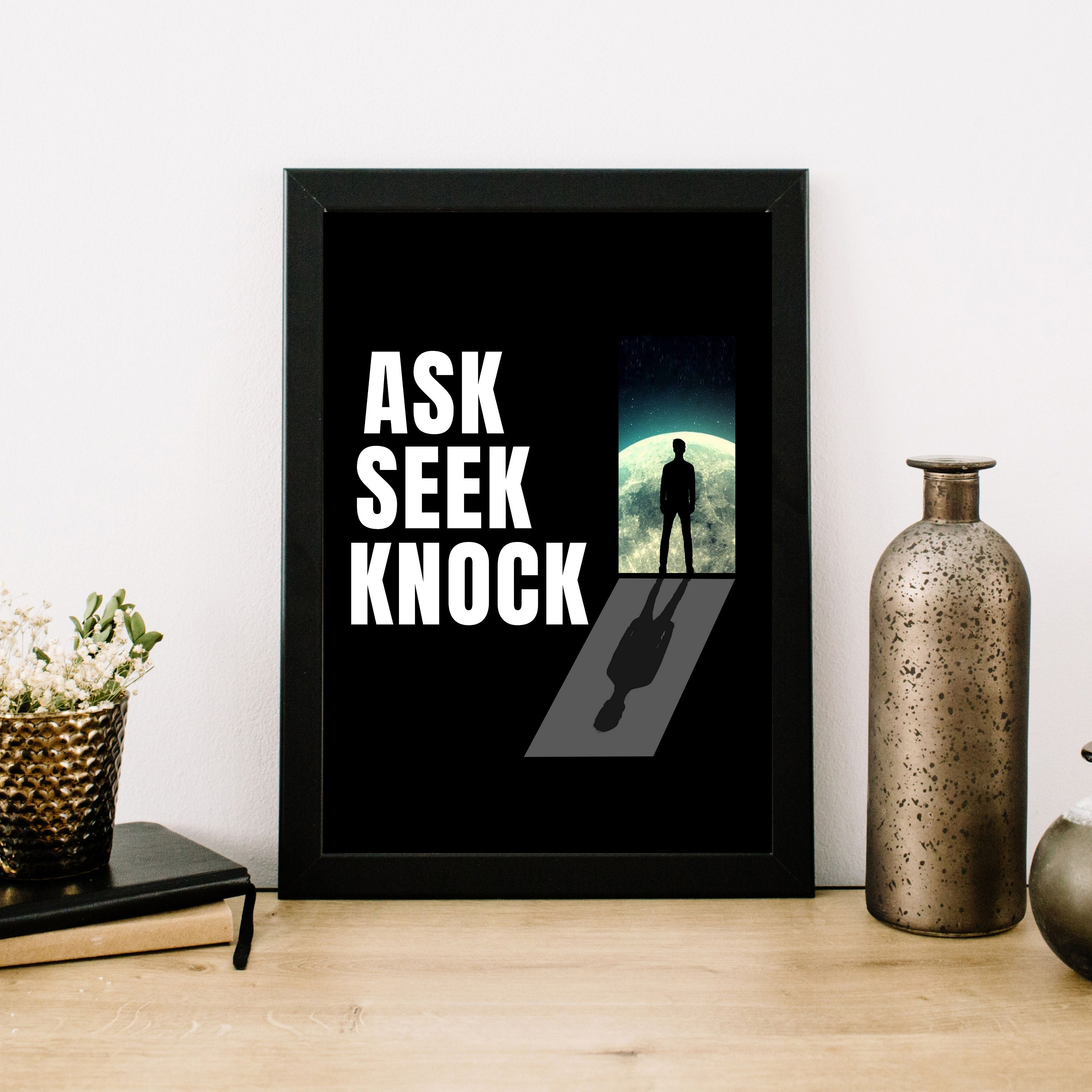 Ask Seek Knock Matthew 7:7 Bible Verse Wall Art, Christian Home Office ...