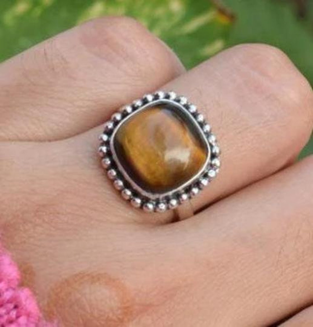Sparkling Tiger Eye Ring, Gemstone Ring, Brown Statement Ring, 925 ...