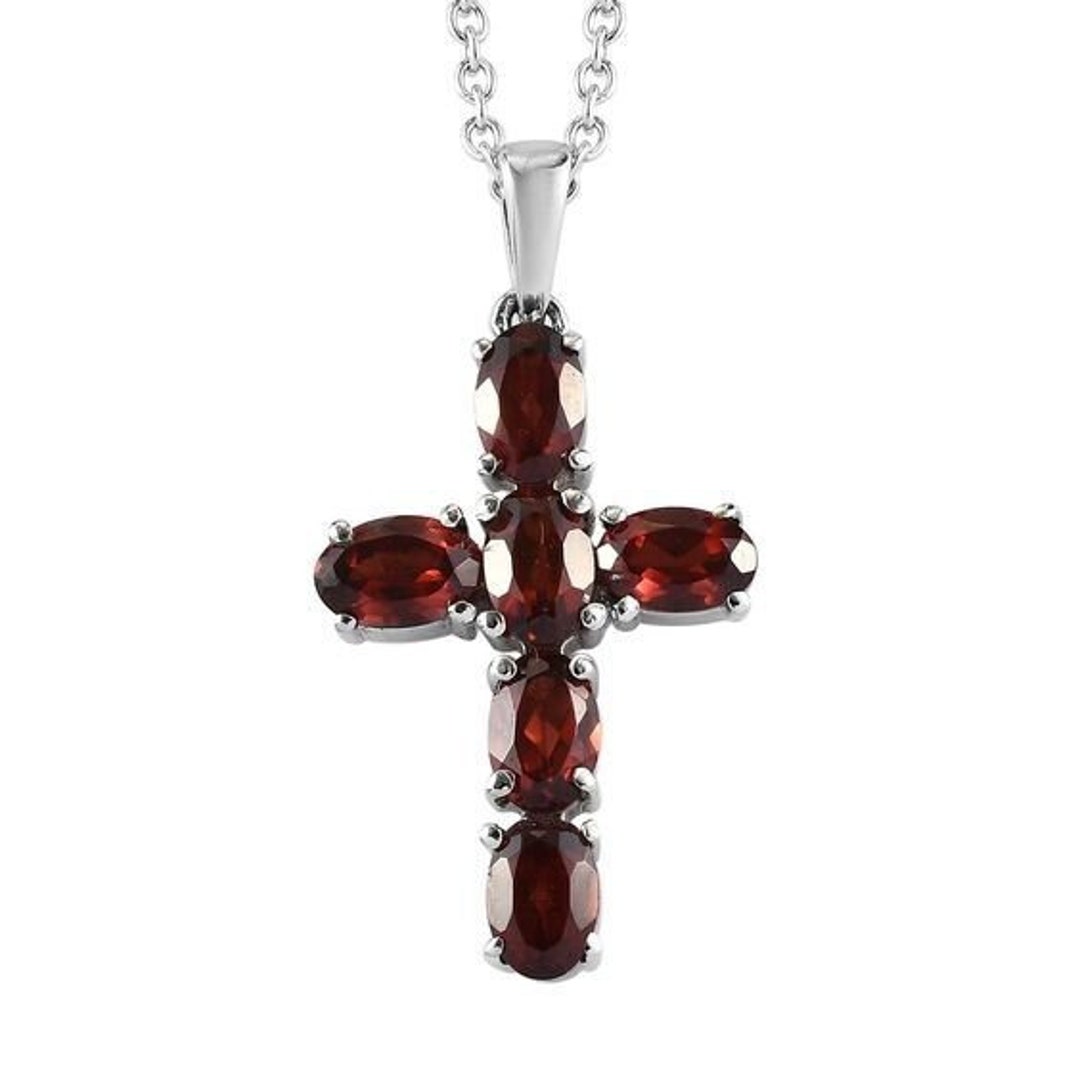 Vintage Natural Garnet Divine Cross Pendant, Gemstone Cross Pendant ...