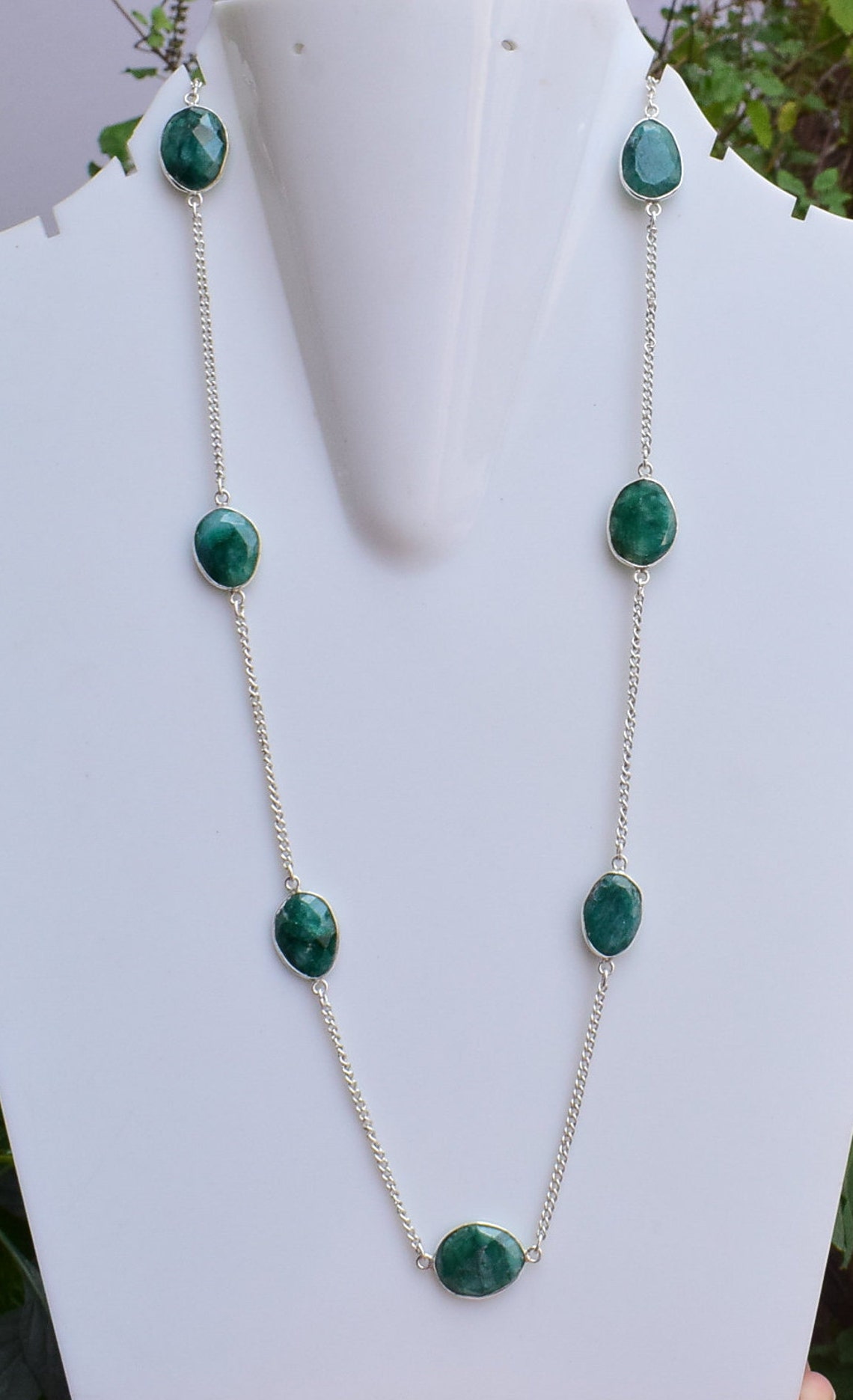 Long Chain Necklace 925 Sterling Silver Plated Natural - Etsy