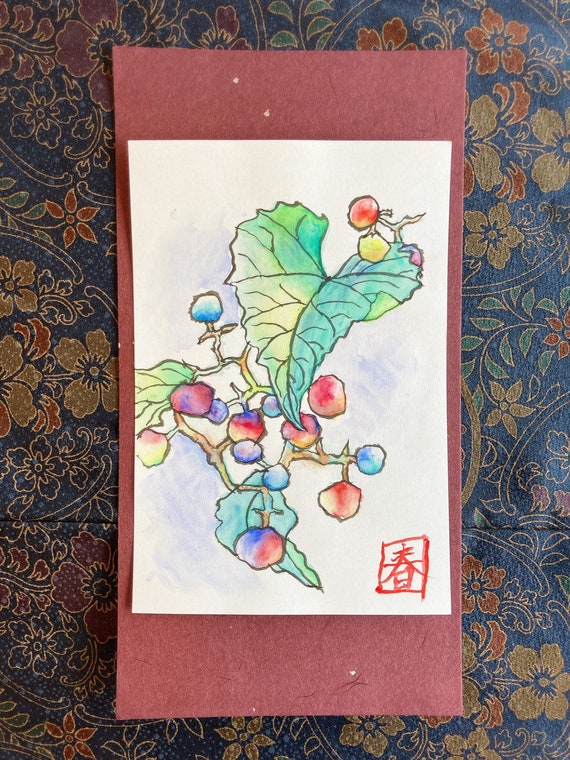 Japanese Art Letter etegami of a Wild Flower. Japanese Style | Etsy