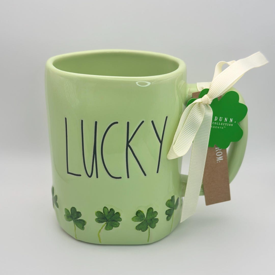 Green LUCKY Four-leaf Clover Mug by Rae Dunn | Green Lucky Coffee Mug ...