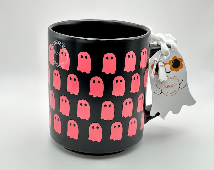 Ghosts Pattern Mug by Mrkt Finds | 16oz Coffee Mug | Neon Pink & Black ...