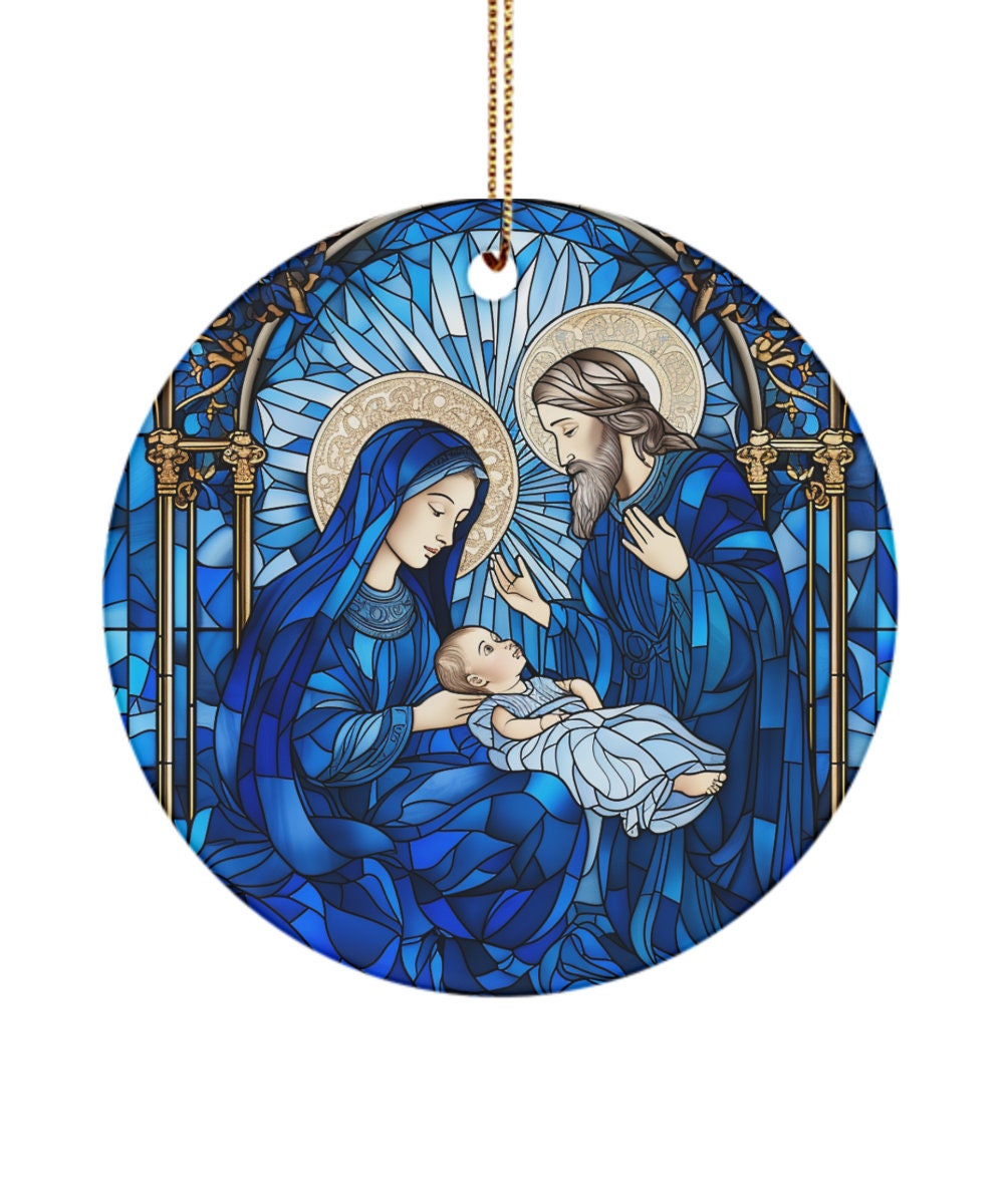 Nativity Ornament Blue Jesus Christmas Ornament Gift Christian Ornament ...
