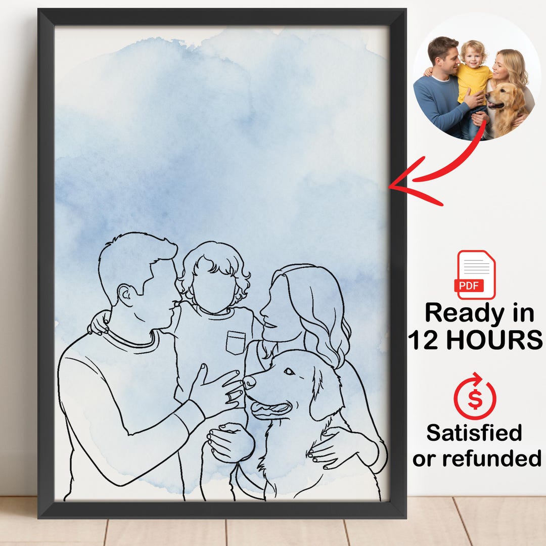 Custom Line Drawing, Custom Family Portrait, Faceless Line Drawing ...