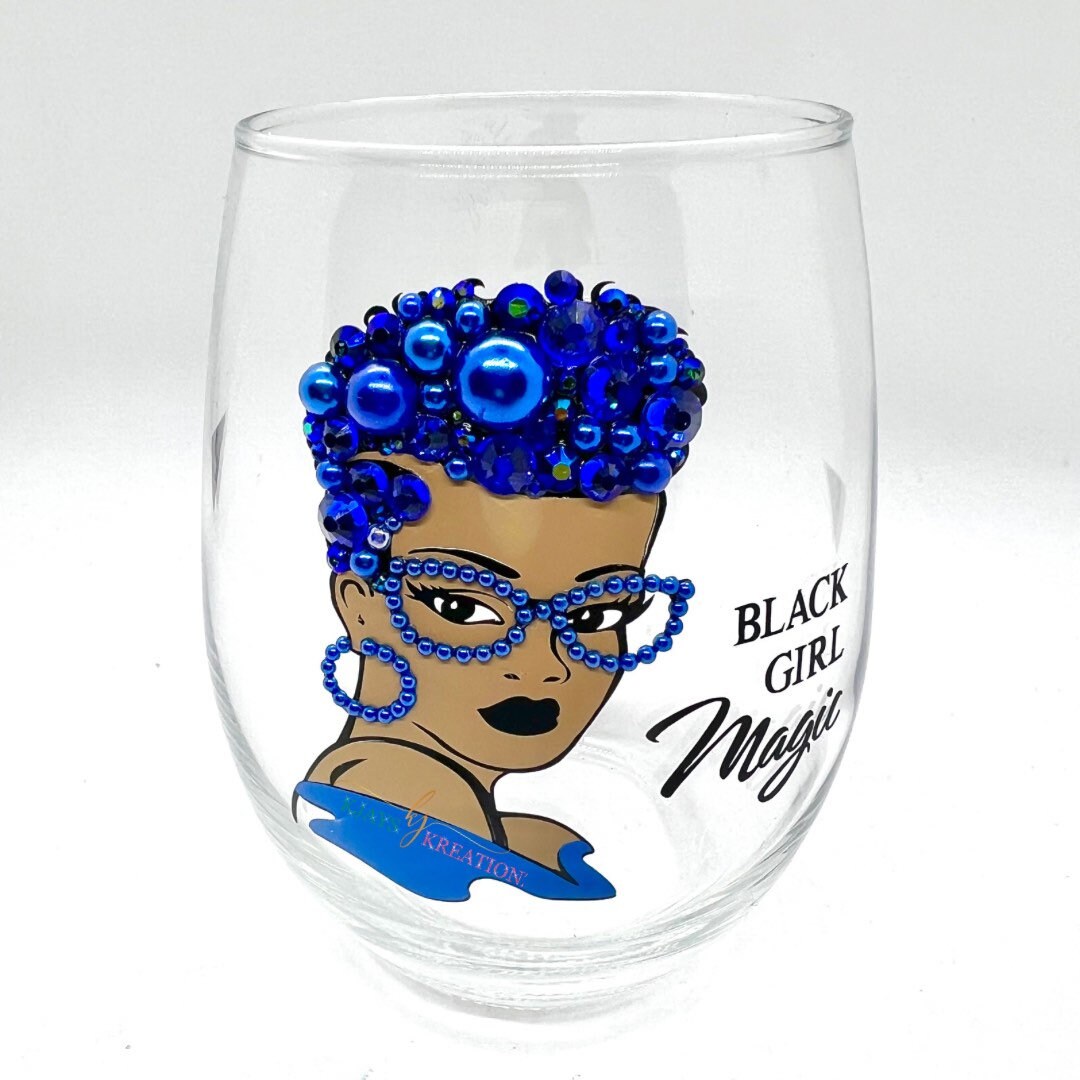 Royal Blue Black Girl Magic Stemless Wine Glass - Etsy