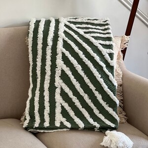 Vintage Green Boho Throw Blanket, Home Decor, White Tufted Handmade ...
