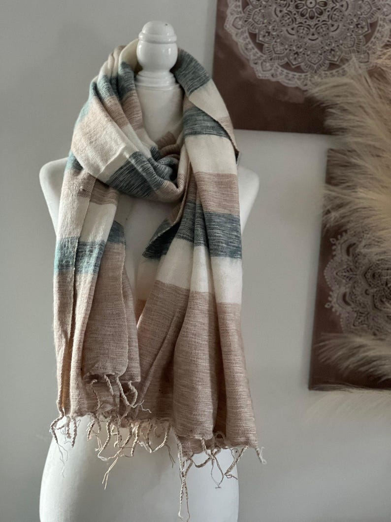 Handmade Himalayan Yak Wool Scarf, Cream Gray Blanket Shawl - Etsy