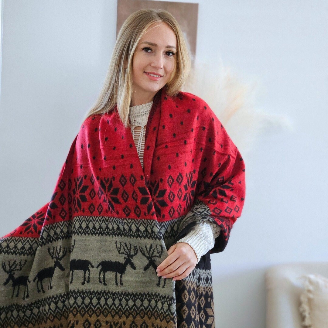 Red Himalayan Yak Wool Cozy Scar Christmas Gift for Women, Mom Warm ...