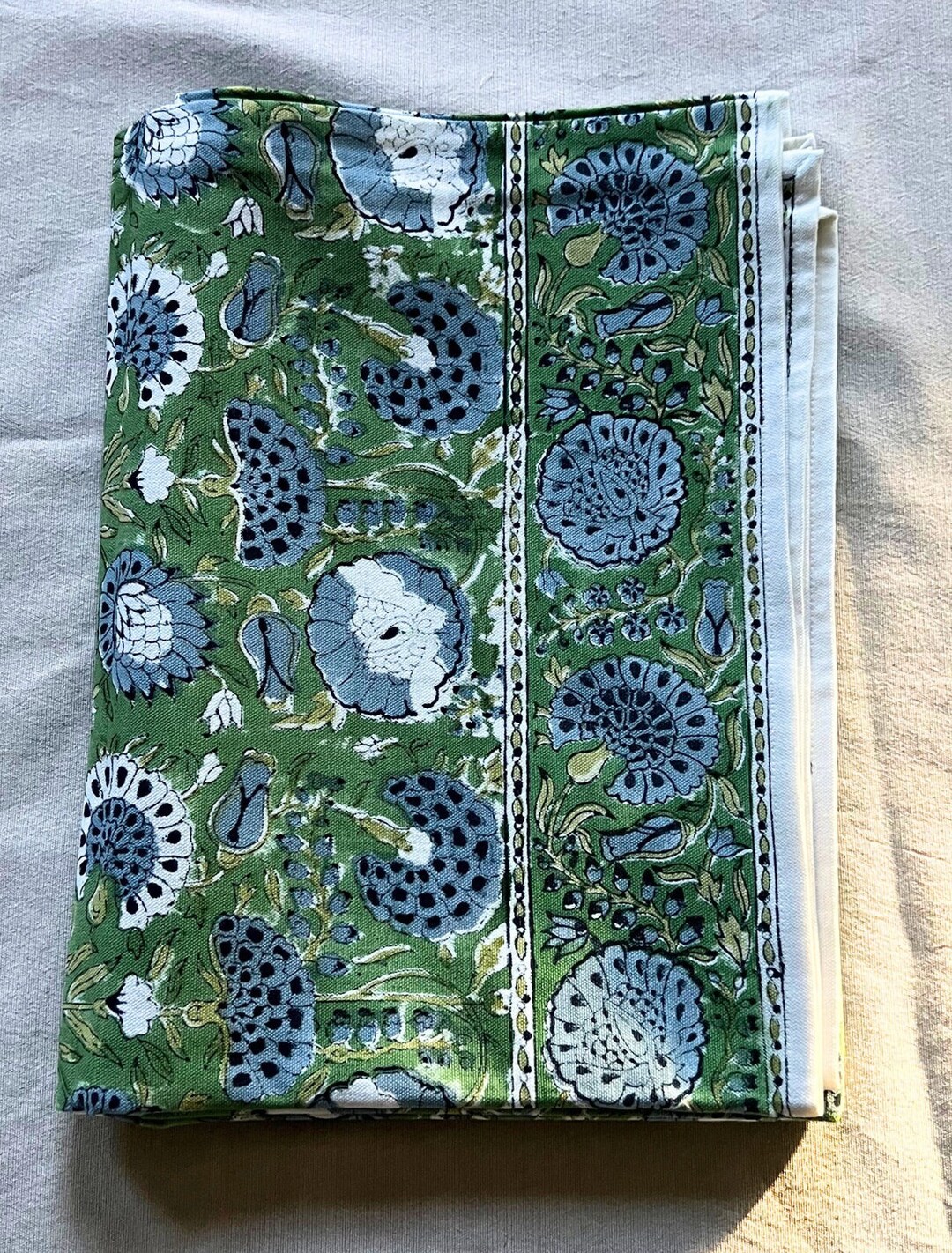 Green Floral Block Print Tablecloth, Boho Decor for Dining Table ...