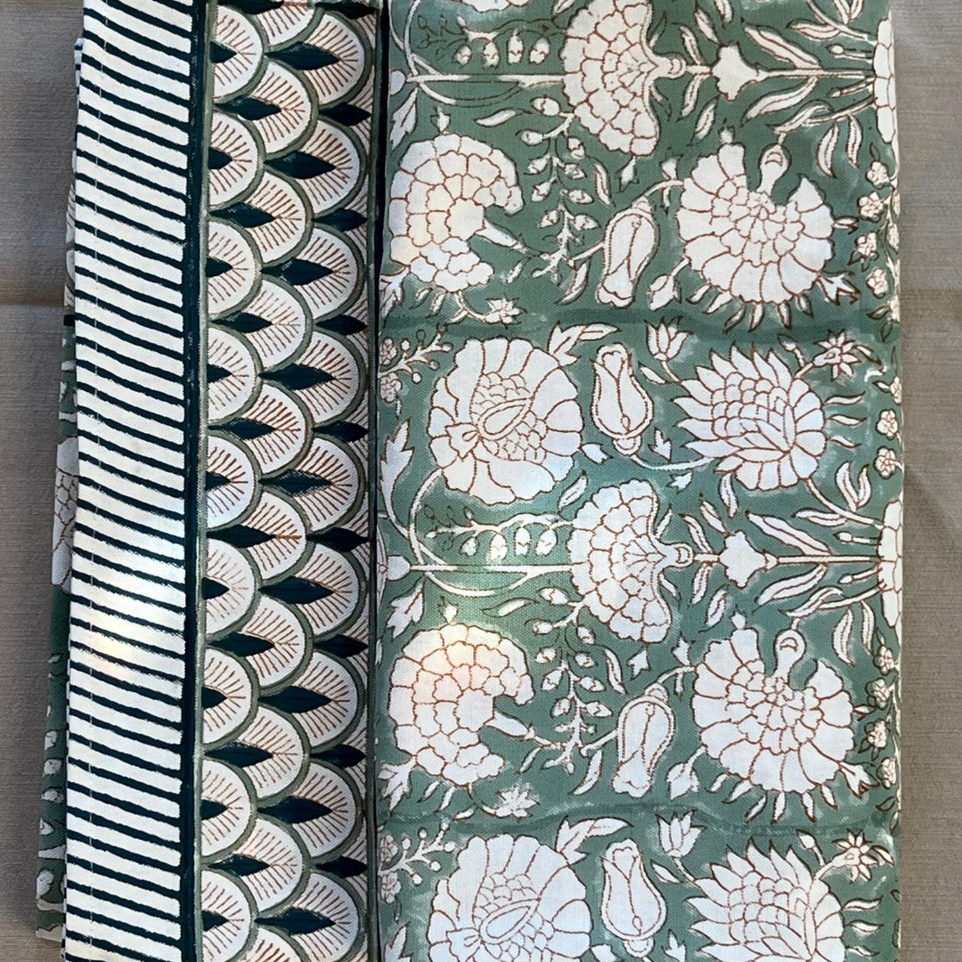 Sage Green Floral Tablecloth, Christmas Table Scape, Floral Block Print ...