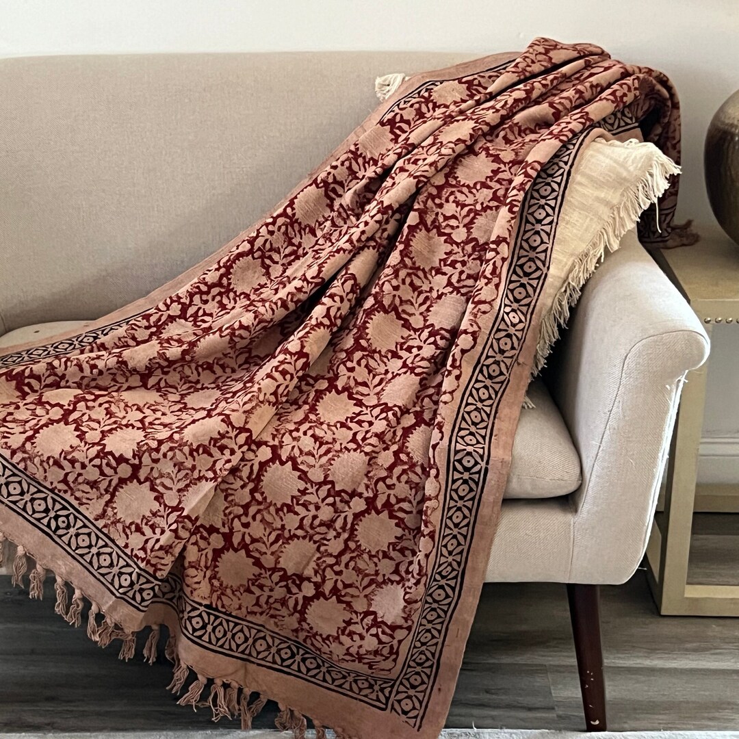 Red Boho Throw Blanket in Cotton, Throw Blanket Couch, Soft Blanket ...